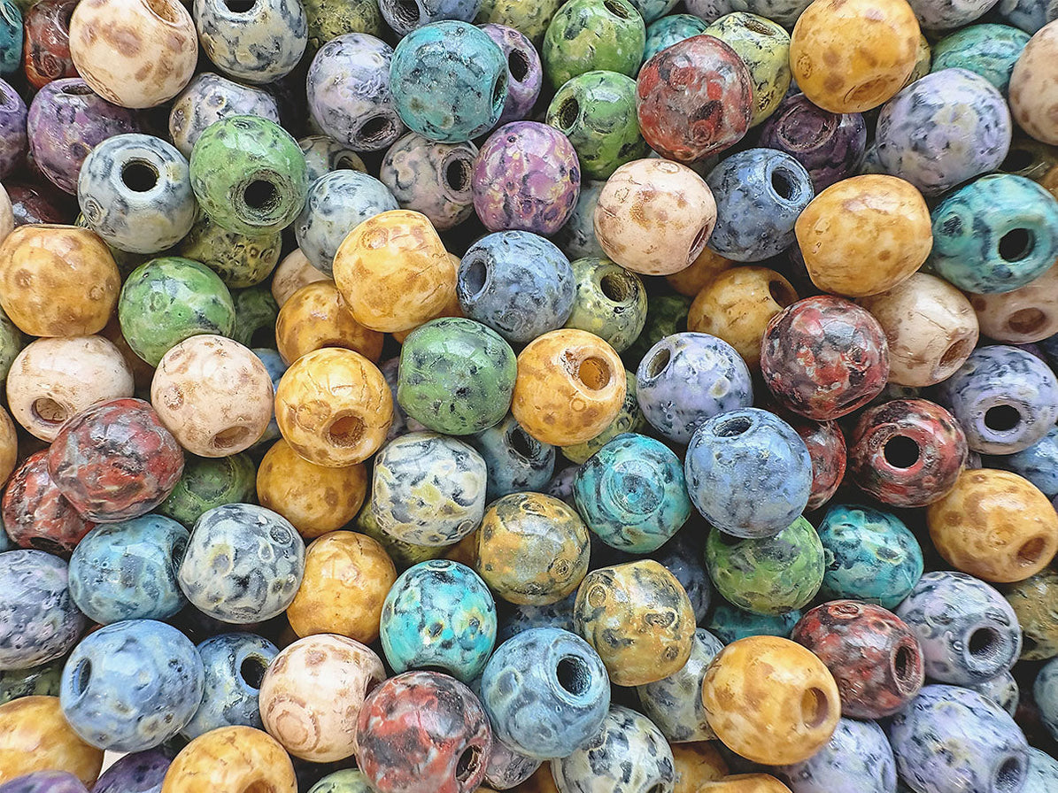 65 g (100-110 pcs) Round Druck Beads with BIG HOLE 8 mm, Mix, Czech Gl ...