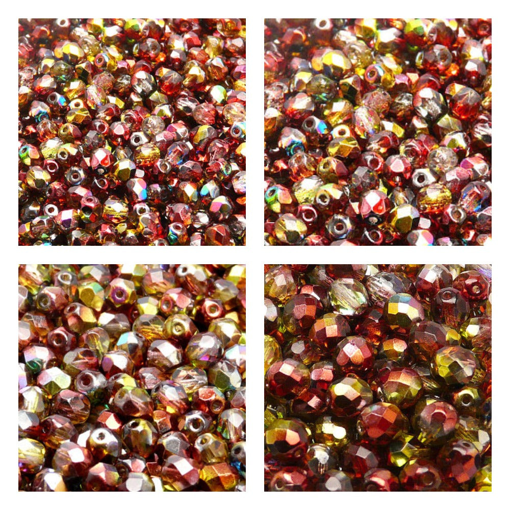Set of Round Fire Polished Beads (3mm, 4mm, 6mm, 8mm), Magic Red Yello ...