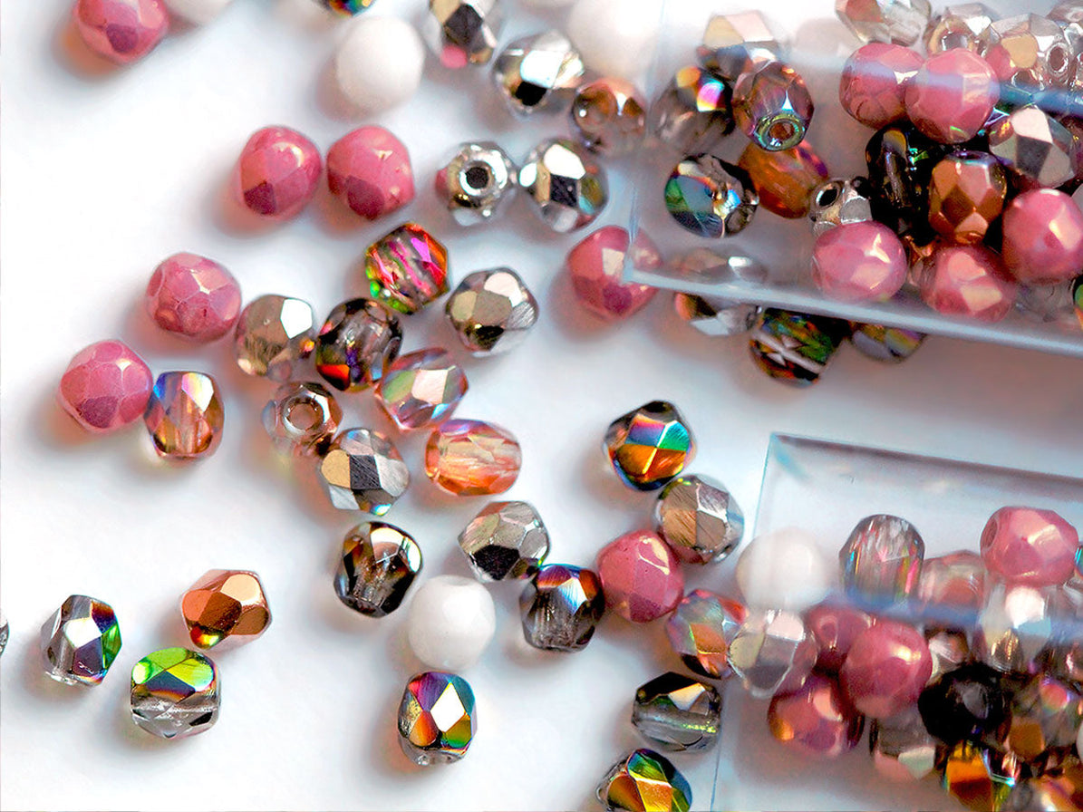 0,88 oz (25 g) Mix of Faceted Fire Polished Beads 3 mm, 5 Сolors Magic ...