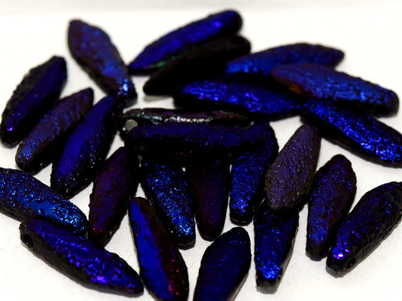 100 pcs Dagger Beads 5x16 mm, Jet Etched Azuro Full, Czech Glass ...