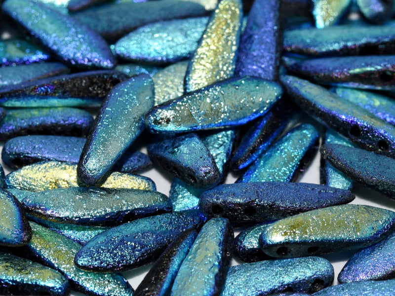 100 pcs 2-Hole Dagger Beads 5x16 mm, Jet Etched AB Full, Czech Glass ...