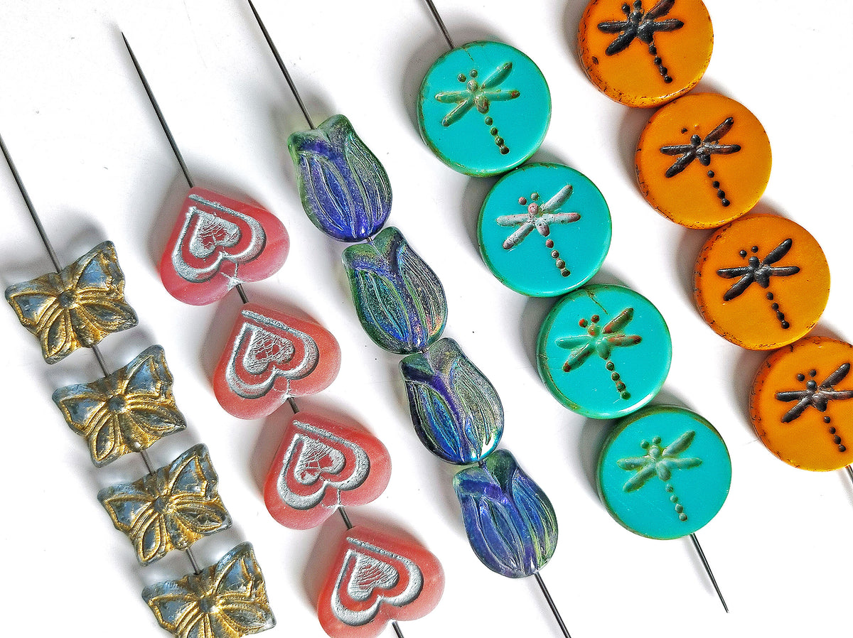 Set of Czech Beads in Different Shapes, Sizes and Colors, Bohemian Gla ...