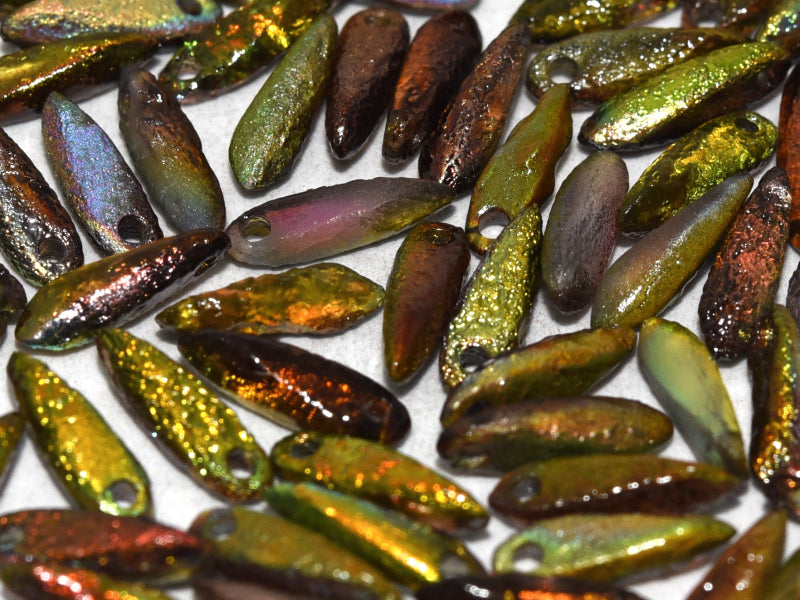 50 pcs Dagger Beads 3x11 mm, Crystal Etched Magic Green, Czech Glass ...